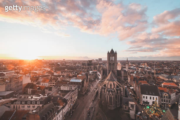 Watching the sunset over Ghent from the historic tower in the city ...