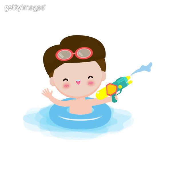 Kid wearing float rings, Cute Kids cartoon Pool party characters, child ...