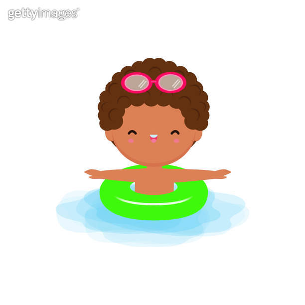 Kid wearing float rings, Cute Kids cartoon Pool party characters, child ...