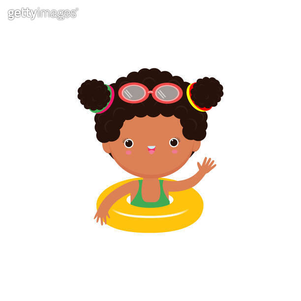 Kid wearing float rings, Cute Kids cartoon Pool party characters, child ...