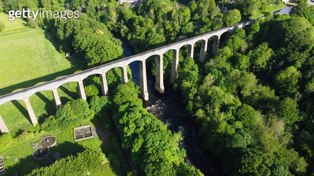 Aerial view of Pontcysyllte Aqueduct world heritage site, Froncysyllte ...