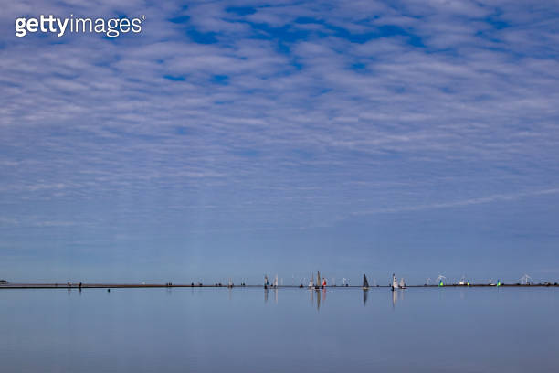 Small leisure craft sailing on Marine Lake, West Kirby, Wirral ...