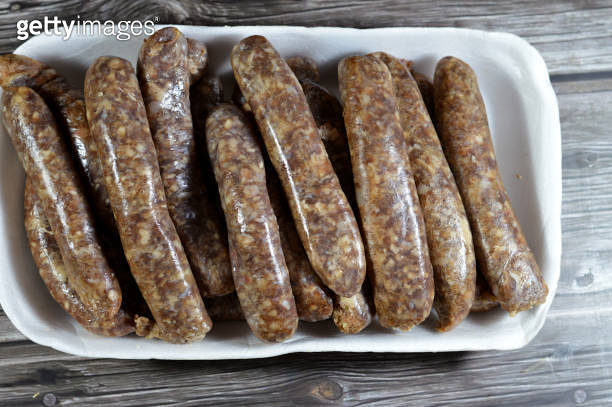 Middle Eastern raw fresh beef sausage, Egyptian sausages. it is a dry ...