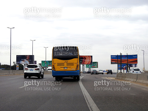 public transport Egyptian bus on a highway, a public transportation one ...