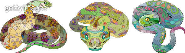 doodle snakes. Hand drawn decorative vector illustration. 이미지 ...