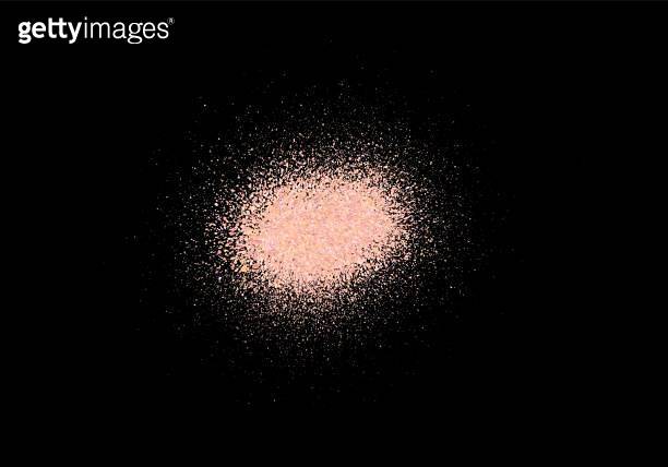 Salt or sugar crystal powder, flying dust particles. Pink dust grain ...
