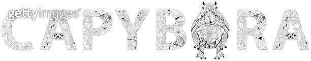 Word Capybara doodle stylized for coloring book. Hand drawn decorative ...