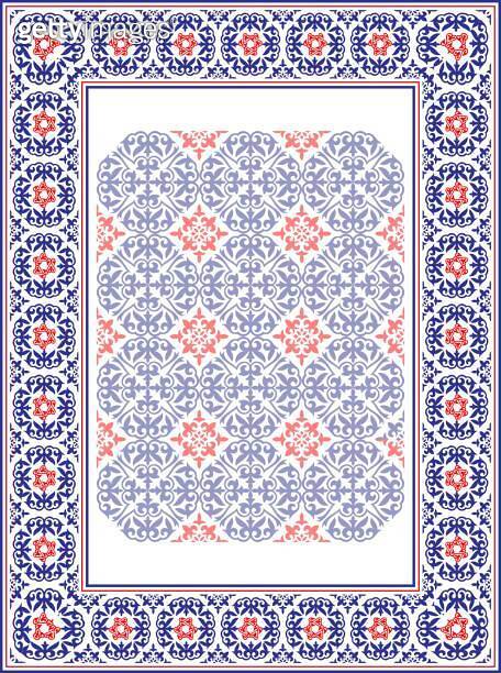 Vertical Islamic Asian ornament frame with large pattern in center. A4 ...