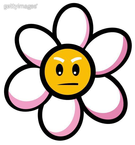 Daisy angry flower with cartoon funny face, chamomile character ...