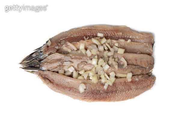Dutch herring isolated, salted fish meat fillet, traditional maatjes ...