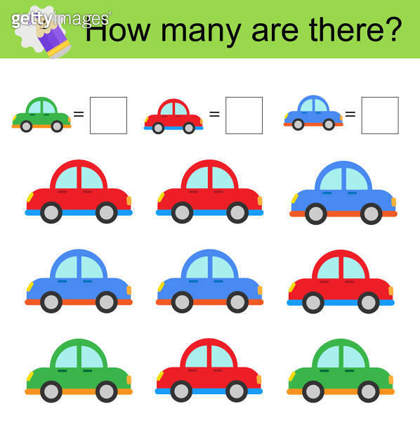 Math activity for kids. Cartoon car. 이미지 (1994375250) - 게티이미지뱅크