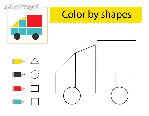 Coloring pages. Color by shapes. 이미지 (2158761040) - 게티이미지뱅크