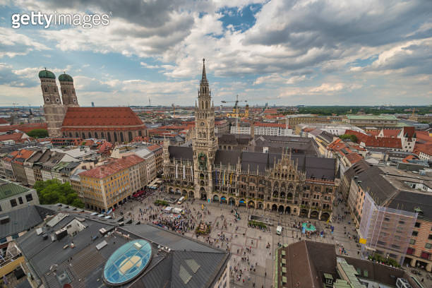 Munich (Munchen) Germany, high angle view city skyline at Marienplatz ...