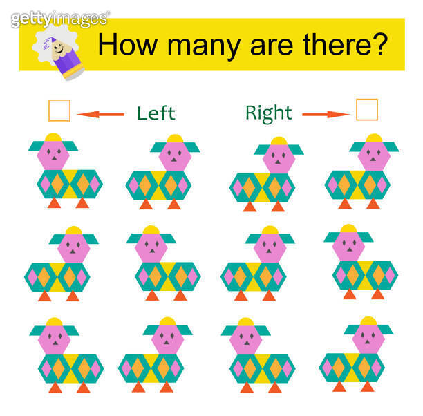 Count how many animals are turned left and how many are turned right ...