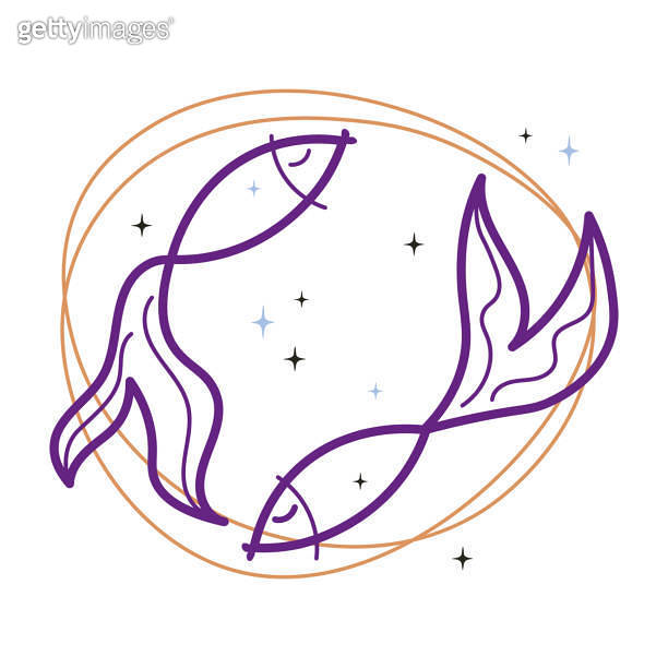 Pisces zodiac sign sketch hand drawn abstract modern astrological ...