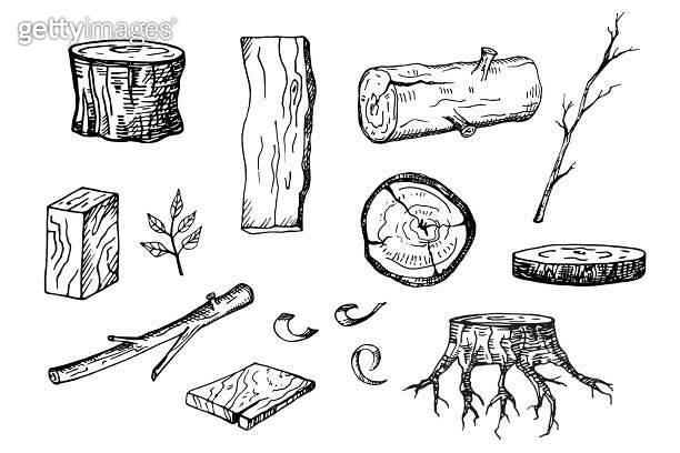 Wooden material for wood industry hand drawn ink sketch isolated vector ...
