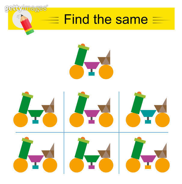 Puzzle game for kids. Need to find the exact same cartoon motorcycle ...