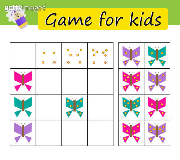 Puzzle task, game for preschool kids. Cartoon butterfly. (1923962353 ...