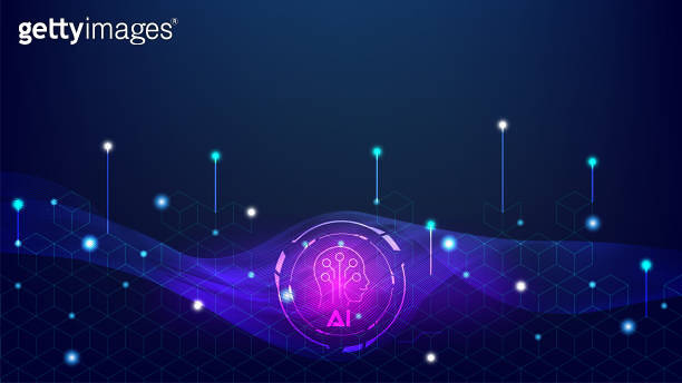 Technology abstract lines and dots Artificial Intelligence(AI) background concept with chatbot ...
