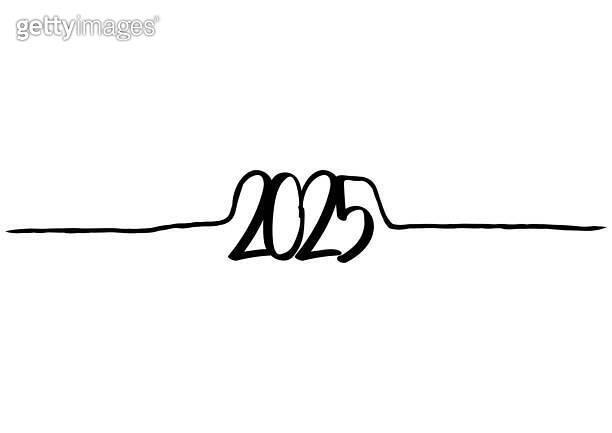 Line art, lettering 2025, new year, , one continuous line drawing. for ...