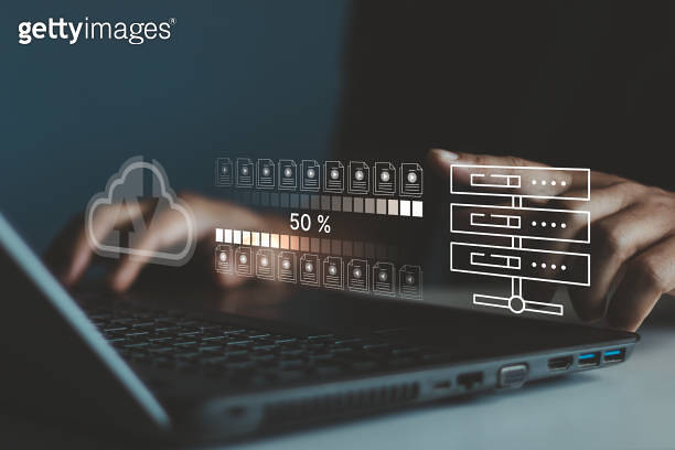 Encryption with online file transfer concept. Business people use ...