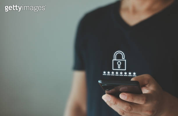 Cyber Security Data Protection Asian Businessman Using Smart Mobile