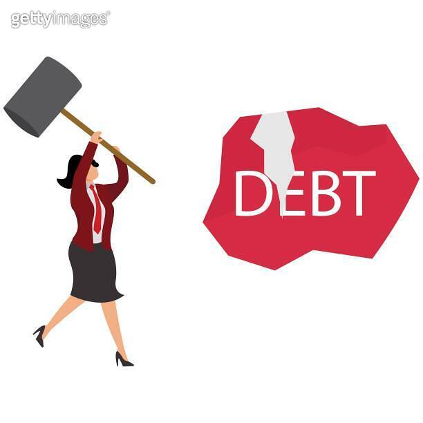 Businesswoman is trying to crush and smash the heavy debt burden ...