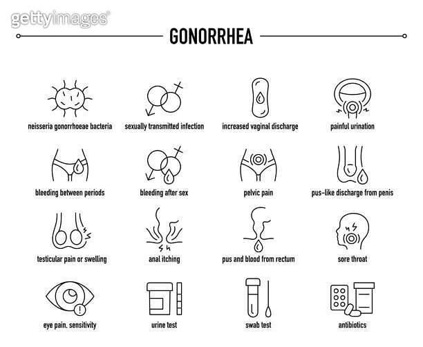 Gonorrhea symptoms, diagnostic and treatment vector icons 이미지 ...