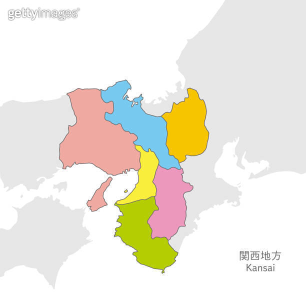 Kansai Region, Map of prefectures in Kansai region, colorful and bright ...