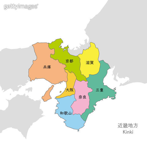 Kinki region, colorful map of the Kinki region, with Japanese ...