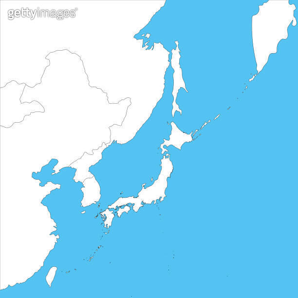 White Map of Japan and Neighboring Countries, with borders 이미지 ...