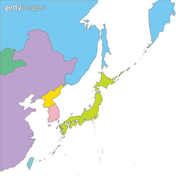 Color-coded map of Japan and neighboring countries, colorful and bright ...