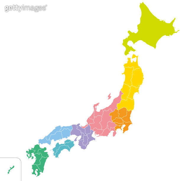47 prefectures of Japan, Simple map of Japan, omitting islands, color ...