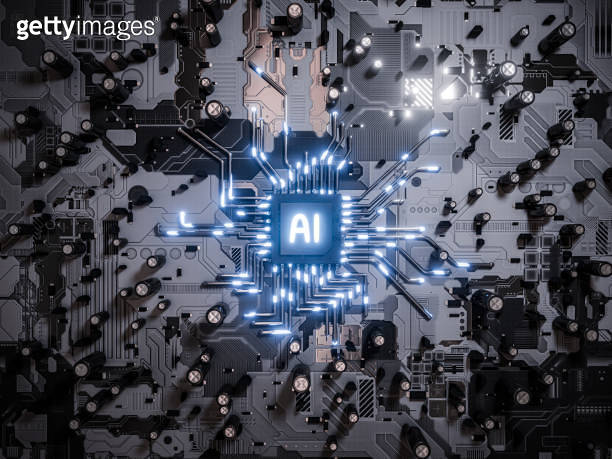 AI processor on the mainboard of an electronic component. Concept of ...
