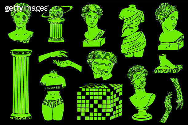 Green greek ancient statues surreal elements 이미지 (2056041696) - 게티이미지뱅크