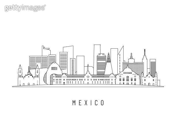 Detailed Mexico skyline vector illustration. Mexico buildings in line ...