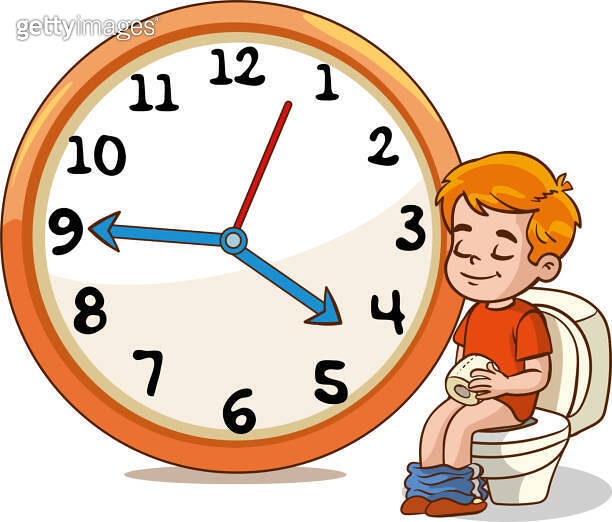 child going to the toilet.Daily routine with simple clocks.Vector set ...