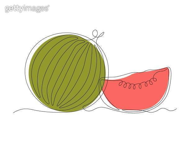 abstract watermelon, logo,continuous single line art hand drawing ...