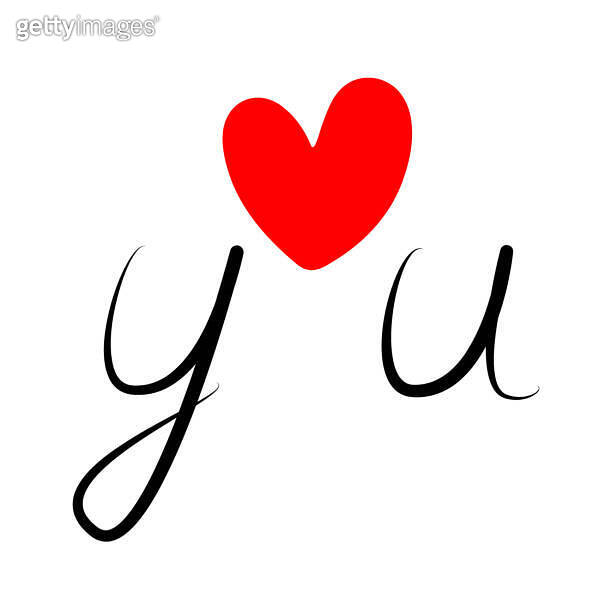 Love you Lettering design concept in minimalistic style with red heart ...