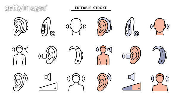 Hearing aid icons set. Volume booster for ears, for the deaf old and ...