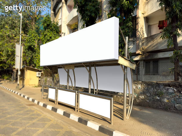 A perspective view of bus stop in Mumbai, India with blank empty place ...