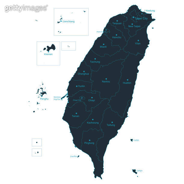 Taiwan map high detailed with administrative divide by state, capital ...