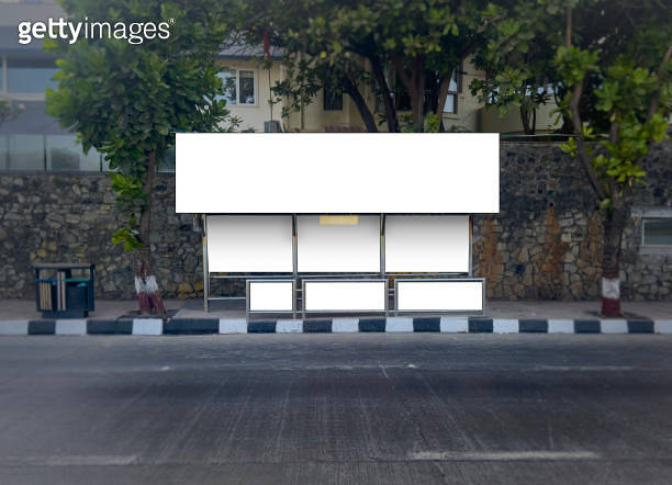 A front view of bus stop in Mumbai, India with blank empty place for ...