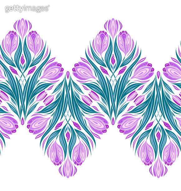 Vector seamless border with geometric crocuses. Horizontal frieze with ...