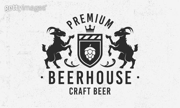 Beer Shop. Beerhouse vintage Icon. Beer Store logo with heraldic Goats ...