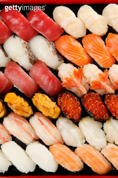 Deluxe nigiri sushi with Hokkaido tuna, botan shrimp, crab, sea urchin ...