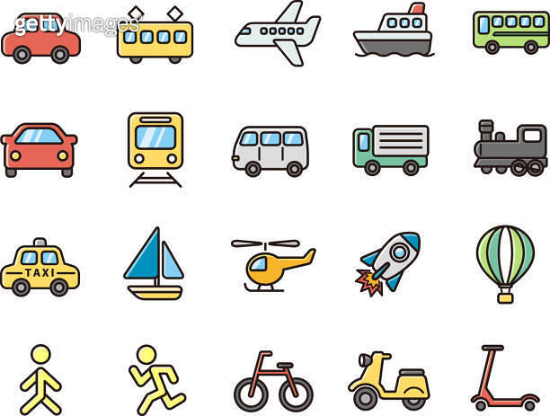 Cute simple transportation and vehicle icon set (misaligned color) 이미지 ...