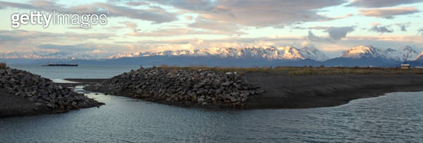 Peaceful sunset sky at twilight over Homer Spit in Homer Alaska United ...