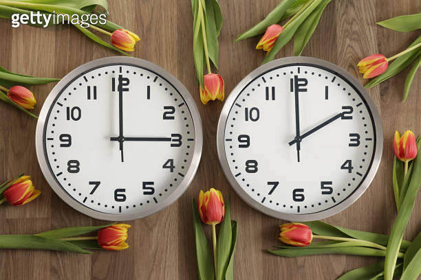 For right-to-left readres: Two clocks, one showing two o'clock, the ...