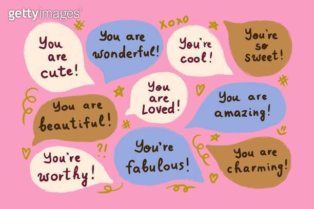 Set of speech bubbles with compliments, positive self-talk. Encouraging ...